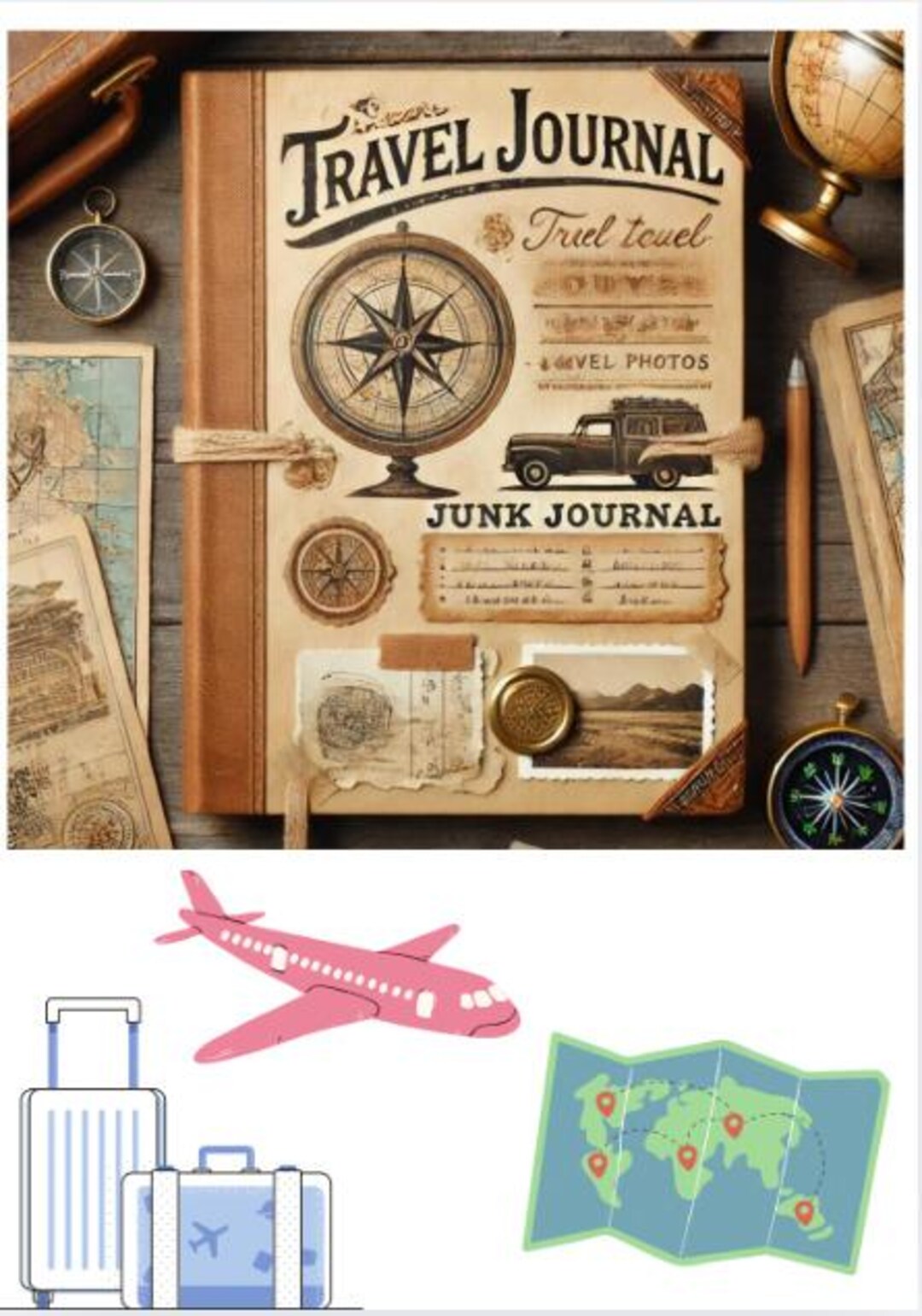Printable Travel Junk Journal Pages | Vintage Travel Planner | Digital ...
