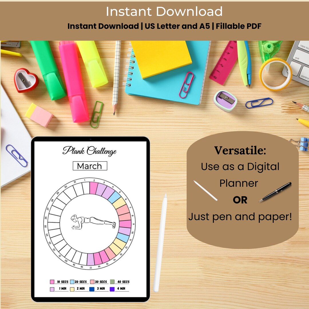 30 Day Plank Challenge Goodnote and Notability Compatible Printable Exercise Activitytracker ...