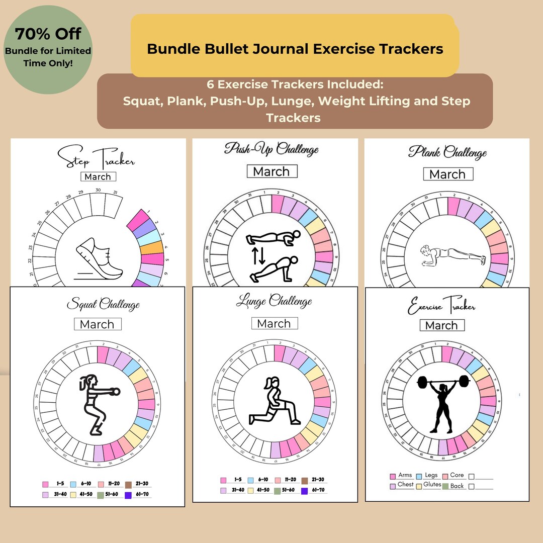 Exercise Bundle 30 Day Bullet Journal Printable Tracker Squat Challenge ...