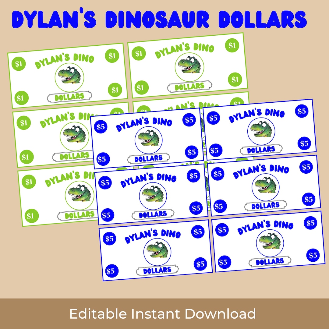 Kids Reward System Printable Mom Bucks Dinosaur Coupon Play Money Good ...
