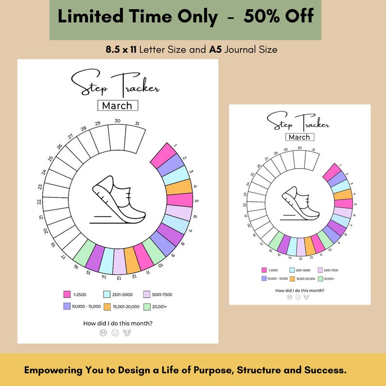 Step Tracker Bullet Journal Printable Exercise Tracker 30 Day Activity ...