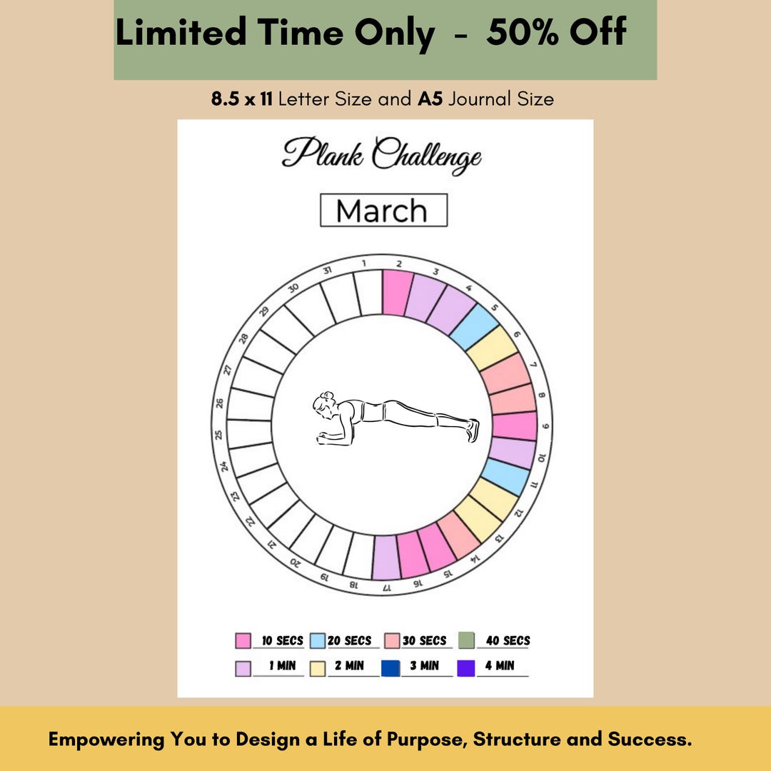 30 Day Plank Challenge Printable Exercise Fitnesstracker Printable Bullet Journal & Compatible ...
