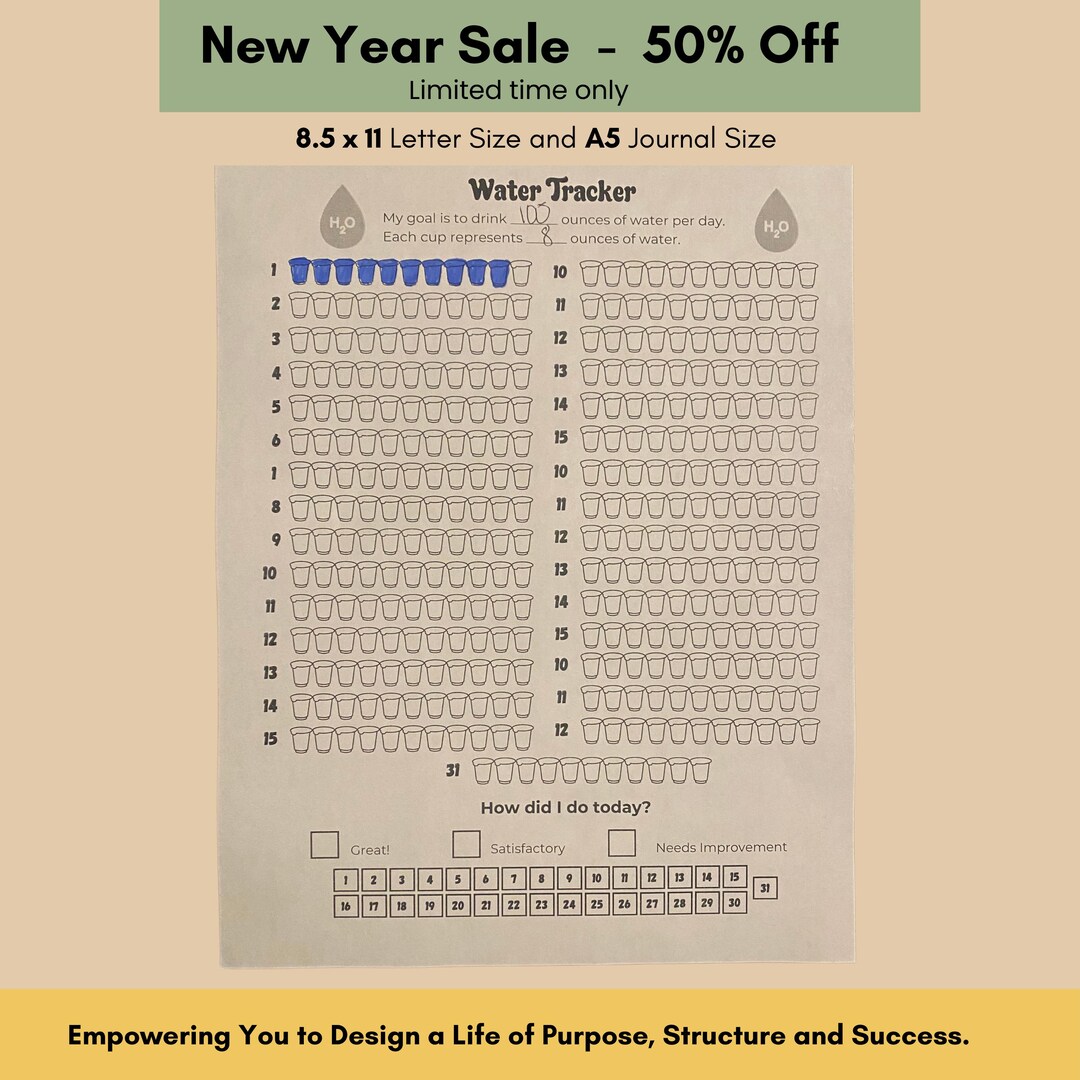 Bullet Journal Water Tracker Log Bottle Intake Daily Health Planner ...