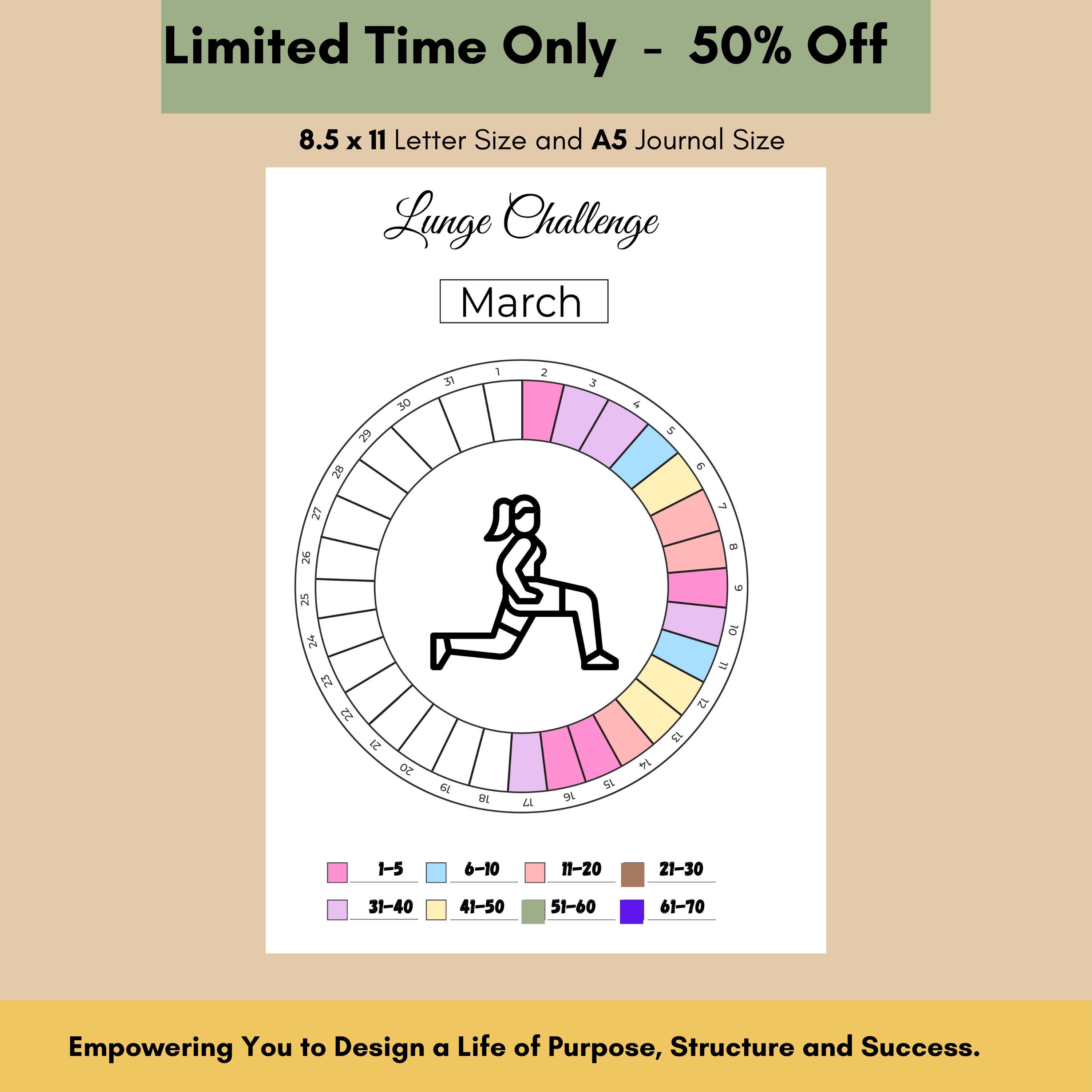 30 Day Lunge Challenge Bullet Journal Goodnote & Notability Compatible Exercise Printable ...