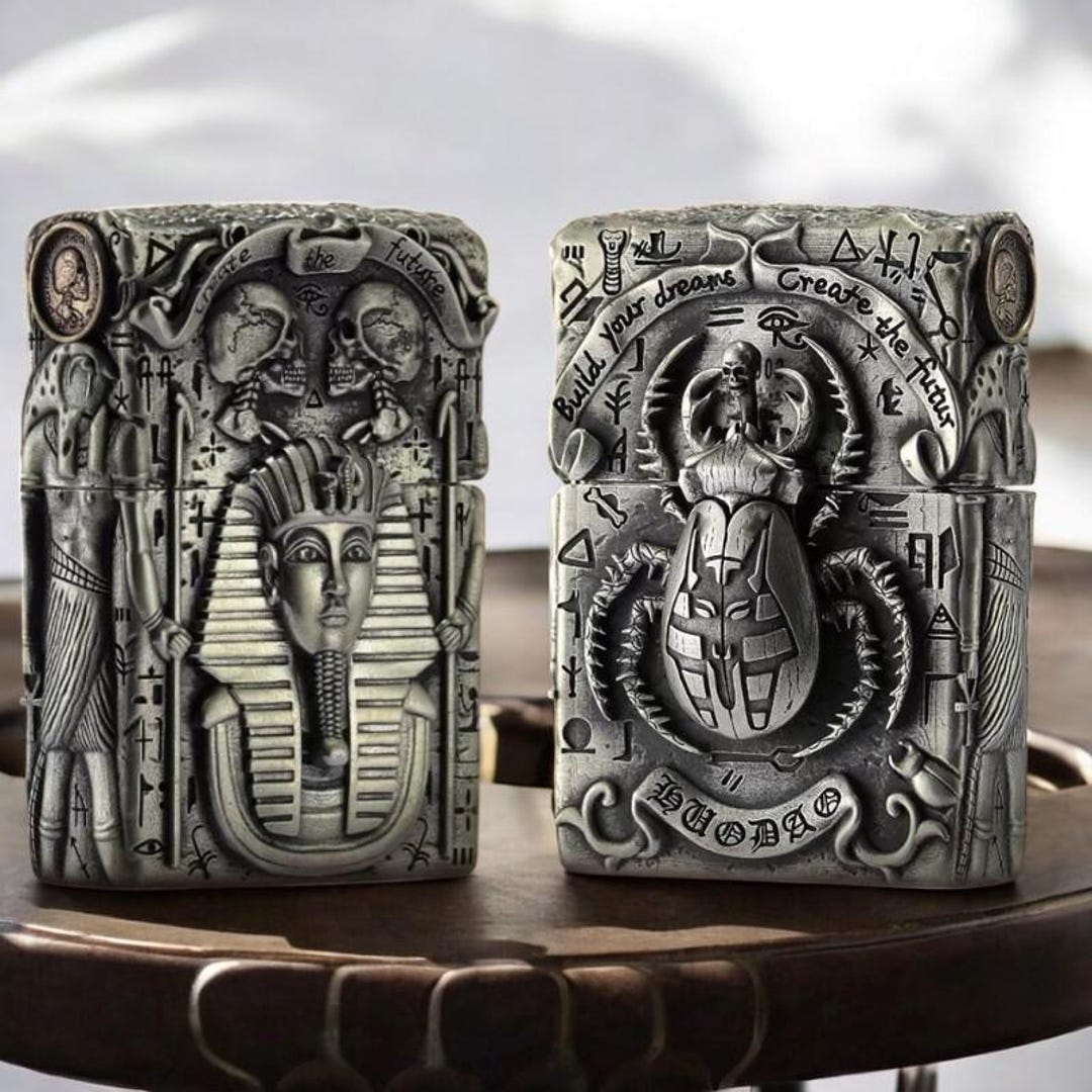 Ancient Egyptian Pharaoh Scarab Lighter White Copper Brass Shell, Heavy ...