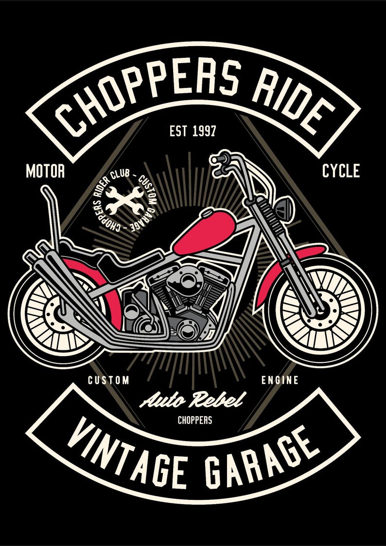 Vintage Chopper Motorcycle Art - Choppers Ride Custom Engine Design ...
