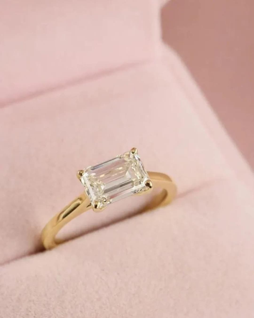 Emerald Cut East to West Engagement Ring, Emerald Cut Solitaire Wedding ...