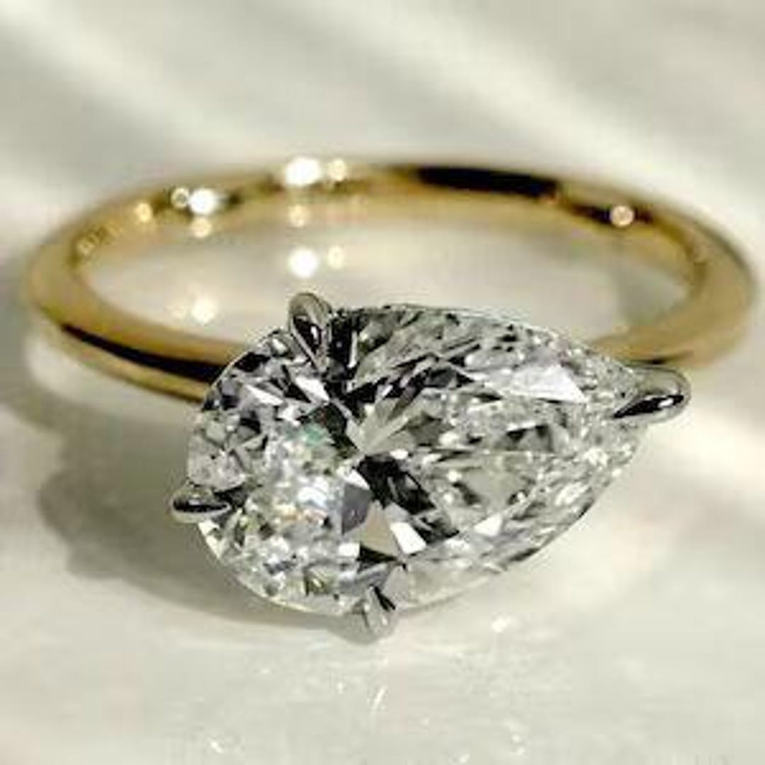 2.50 CT East West Pear Solitaire Engagement Ring, East to West Pear Tow ...
