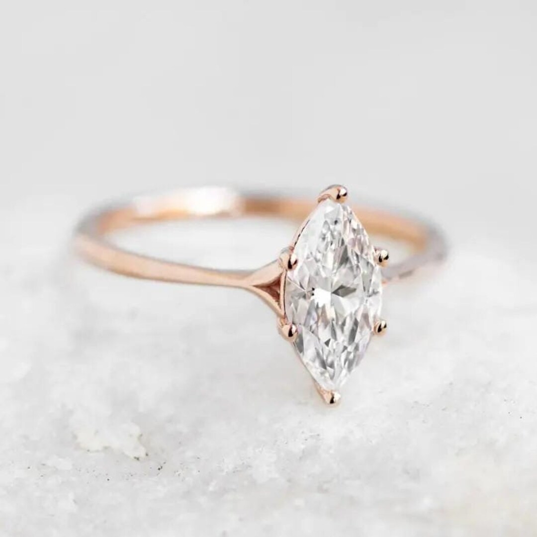 Marquise Cut Split Shank Solitaire Ring, Marquise Moissanite Wedding ...