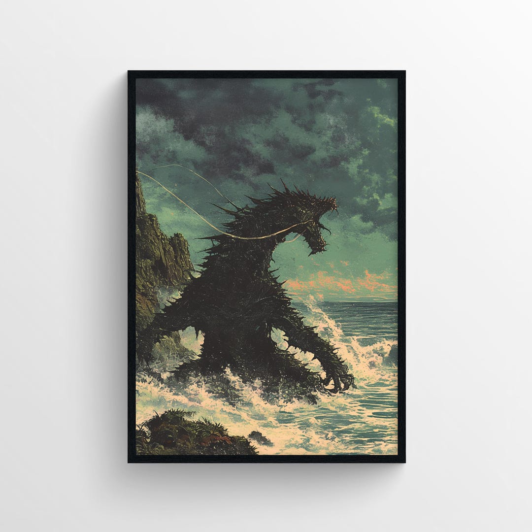 Sea Monster Print, Framed Wall Decoration, Dark Fantasy, Wall Art, Dark ...