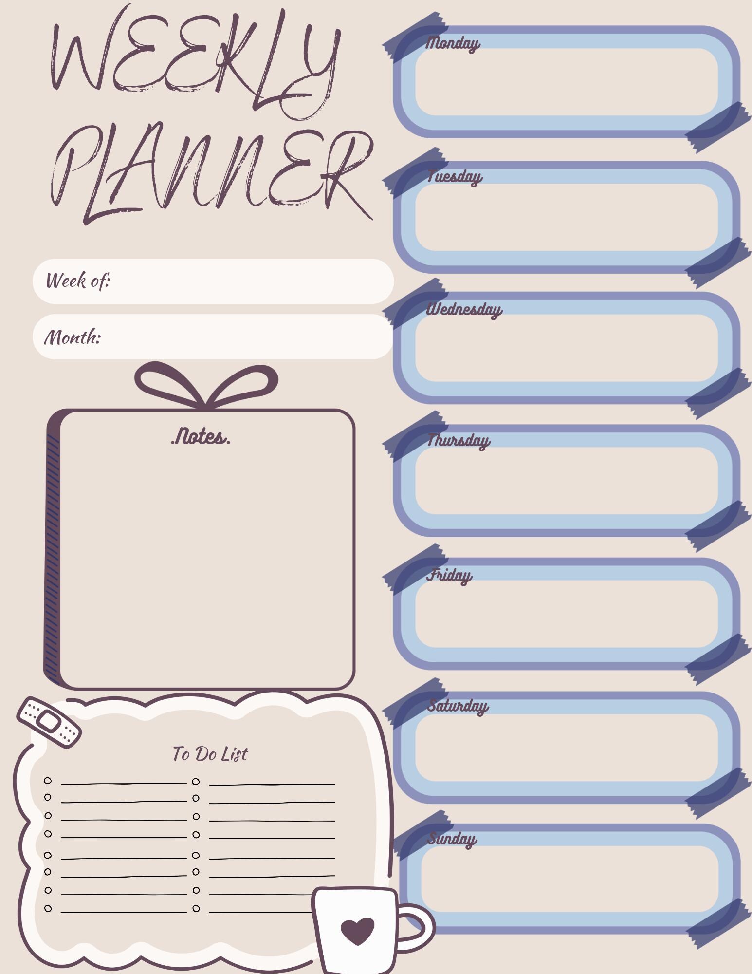 Weekly Planner Printable | Undated Weekly Organizer | To-do List ...