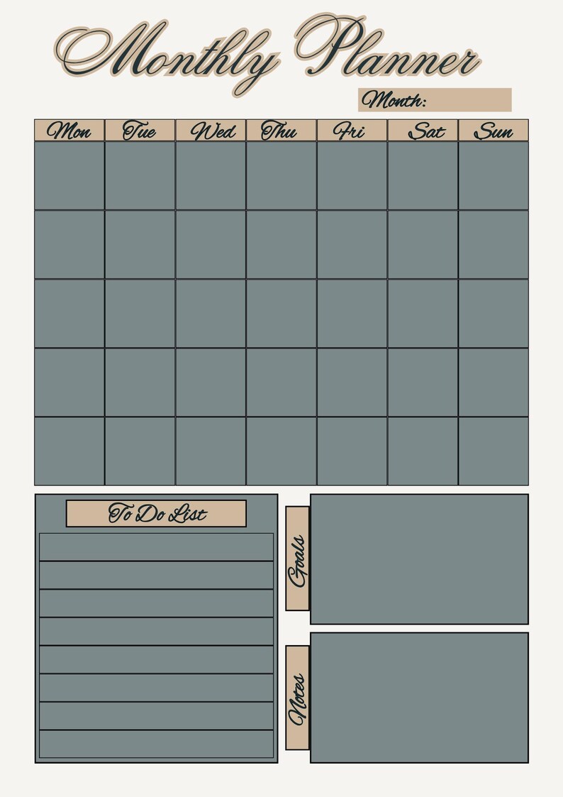 Printable Monthly Planner, A4 Digital Planner in PNG and PDF ...