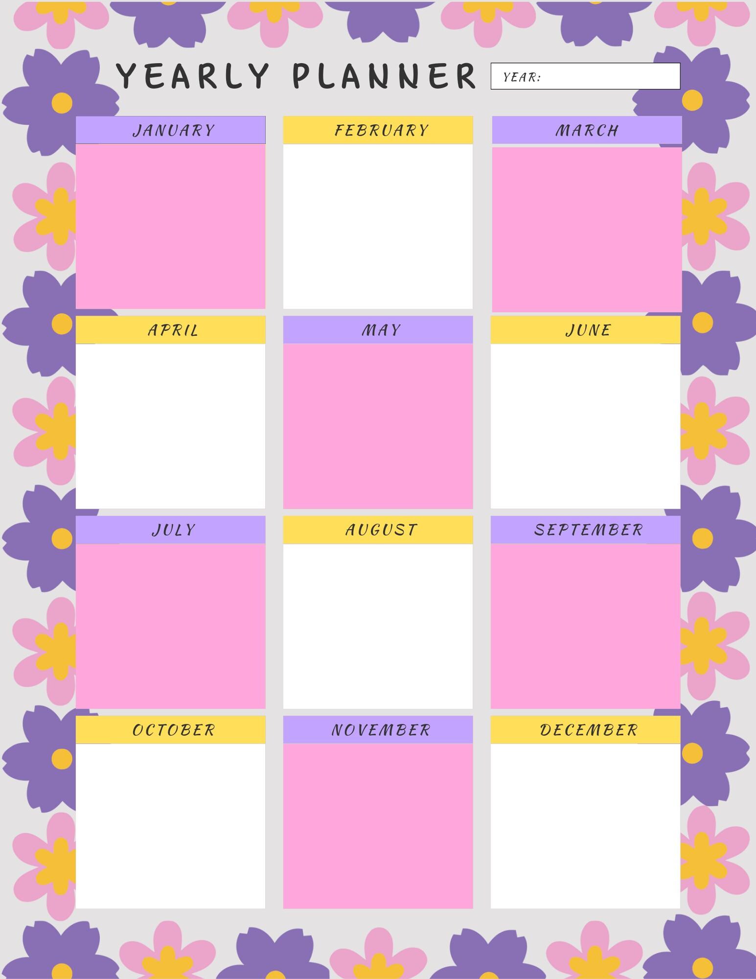 Floral Yearly Planner - Editable Digital Download | Organize Your Year ...