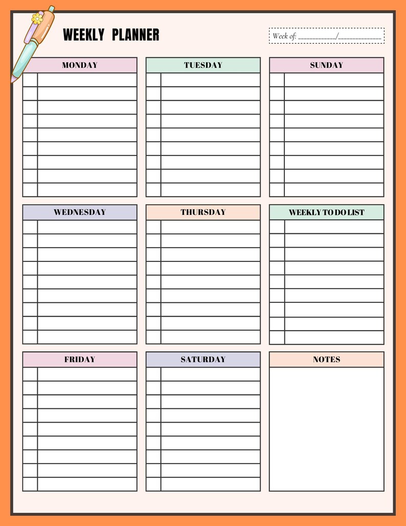 Printable Weekly Planner Template: Undated To-do List (PDF) - Etsy