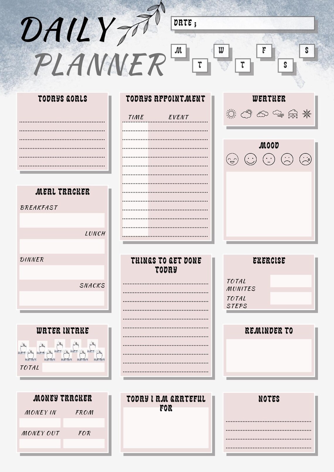 Daily Planner Template | Printable Daily Organizer | Digital PDF ...
