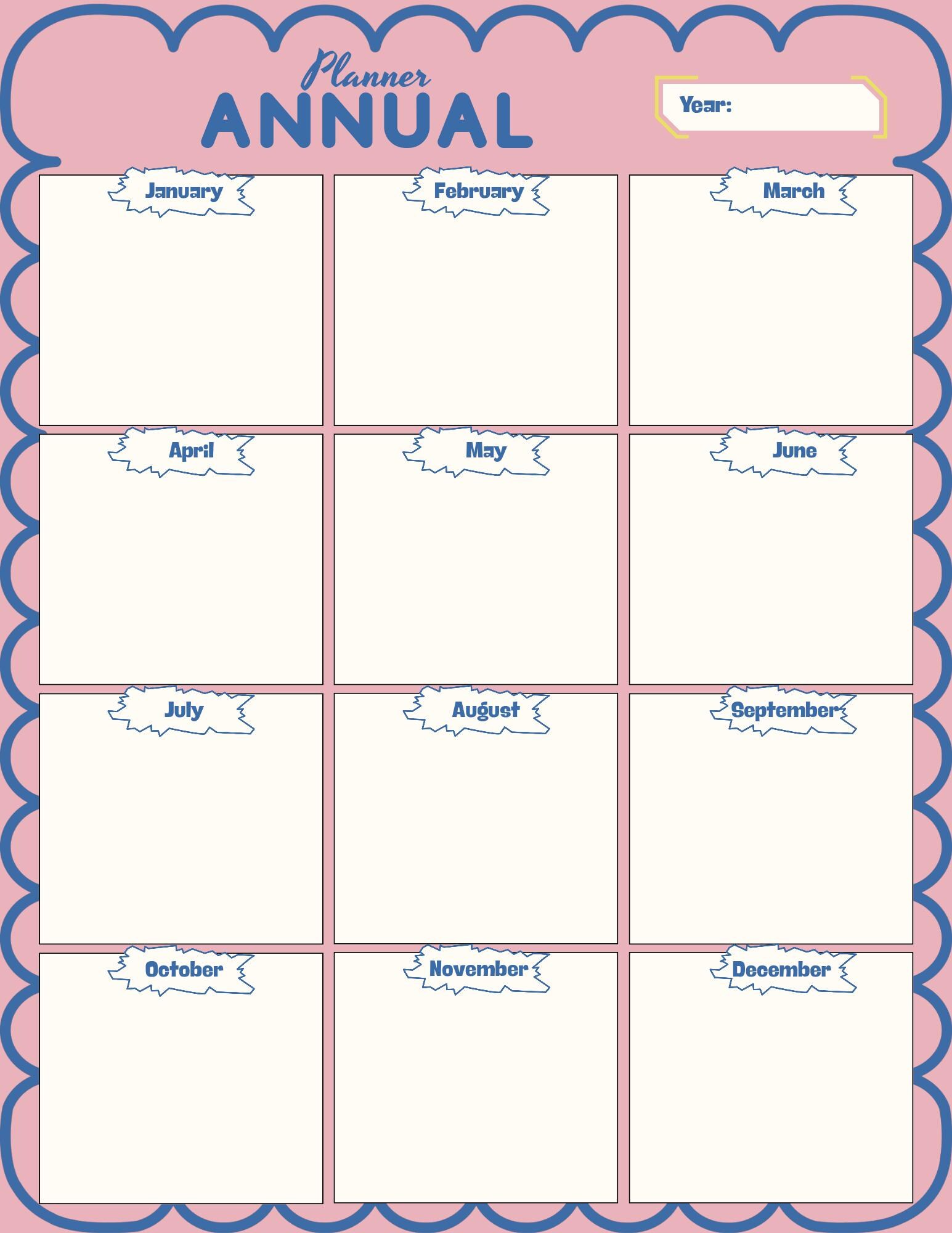 Colorful Annual Planner, Printable Year at a Glance, A4 & Letter Size ...