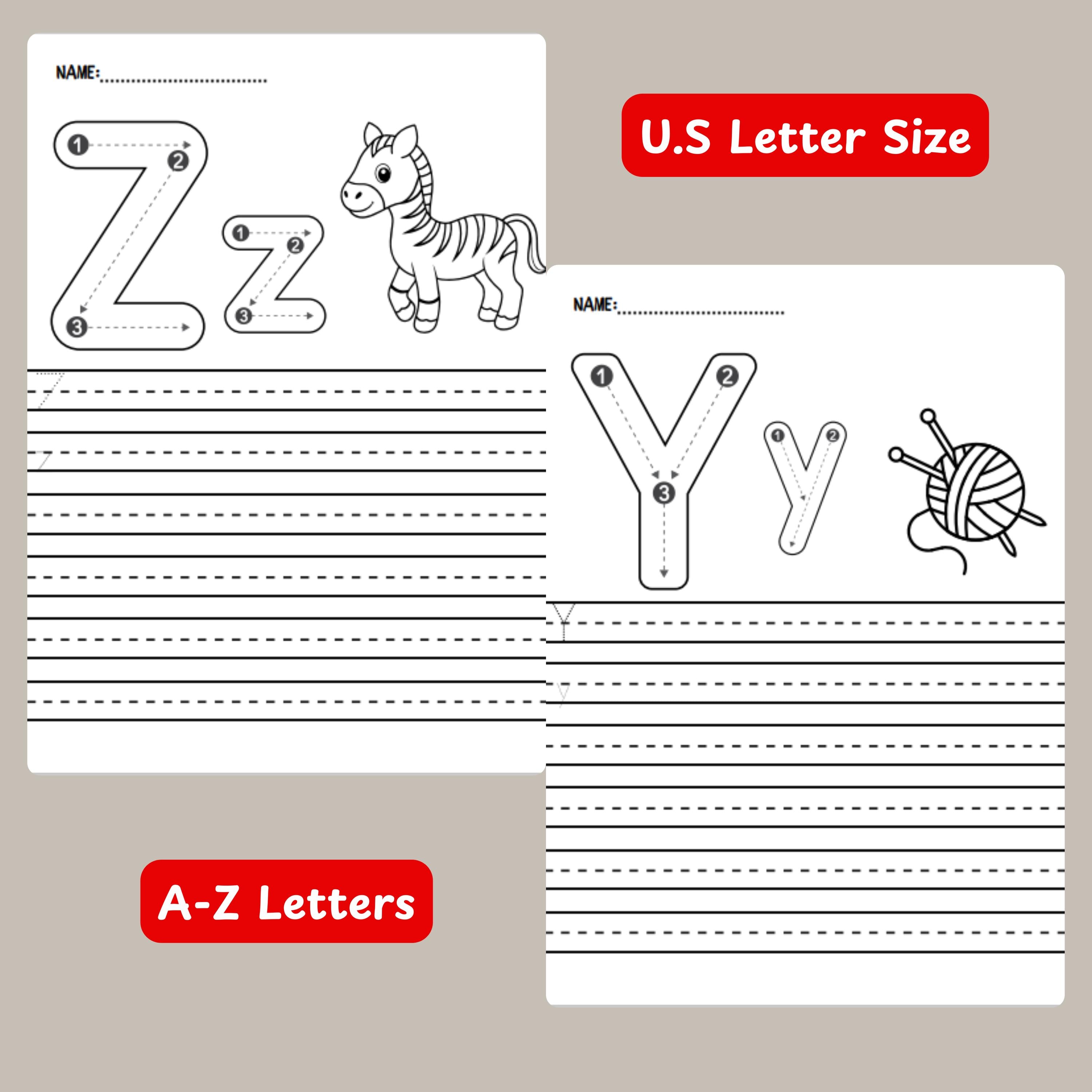 Alphabet Tracing Worksheets A-Z, Printable Letter Practice for Kids, US ...