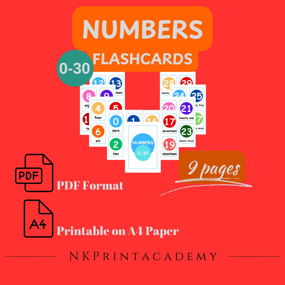 Numbers Flash Cards, Preschool Counting Flash Cards, Number Cards 1-20 ...