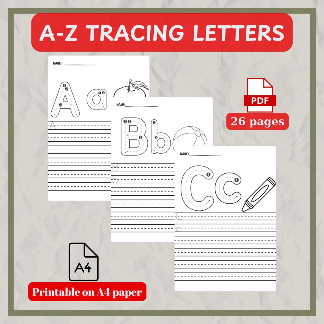 Alphabet Tracing Worksheets A-Z, Printable Letter Practice for Kids, US ...