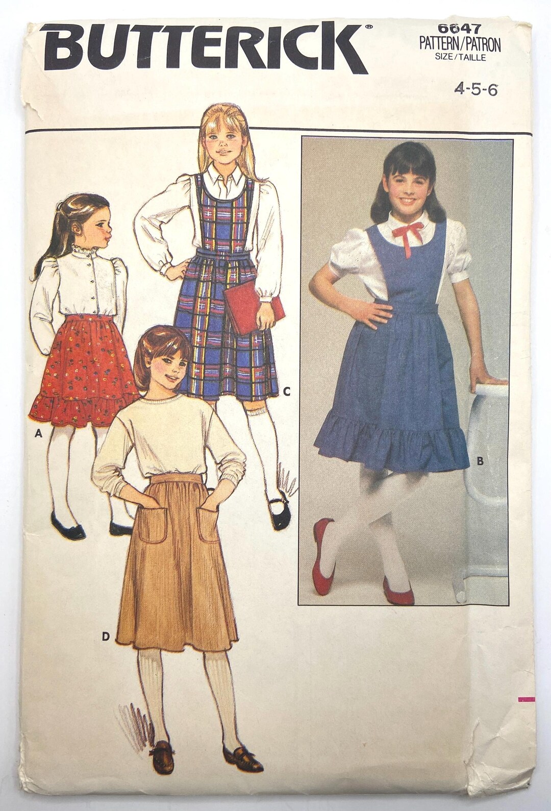 Vintage Butterick Sewing Pattern 6647 Girls Skirt and Bib 1980s Fashion ...