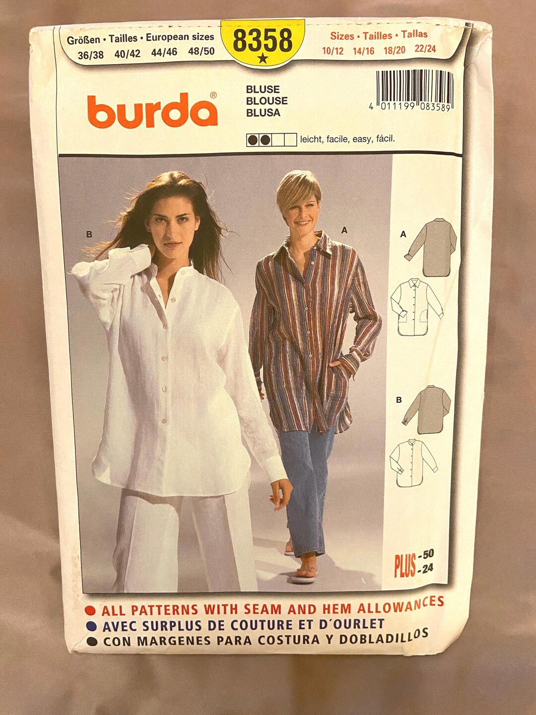 Vintage 2000s Burda 8358 Sewing Pattern Misses' Oversized Shirt Tunic ...