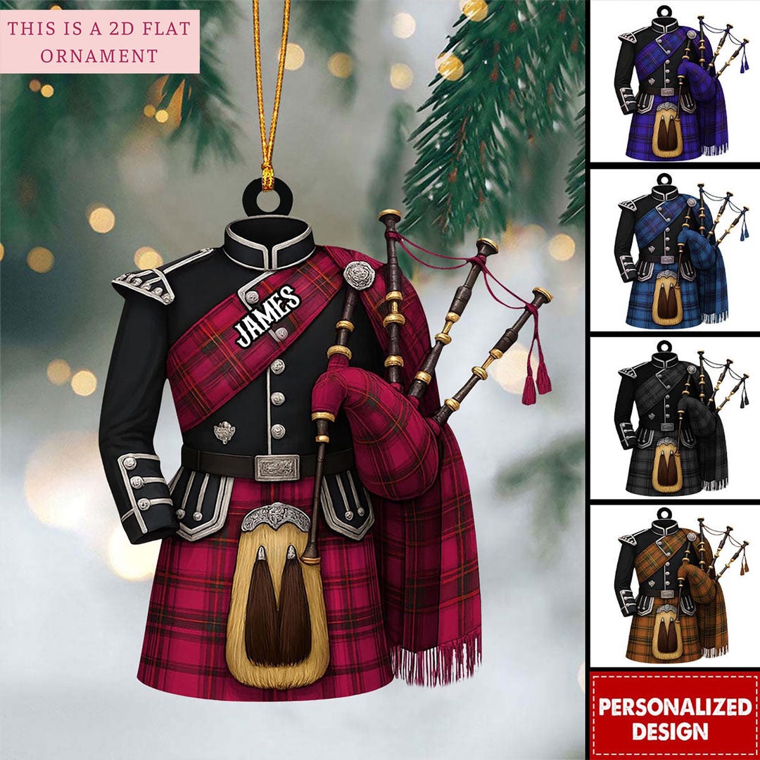Personalized Scottish Bagpipe Xmas Ornament, Custom Tartan Bagpiper ...