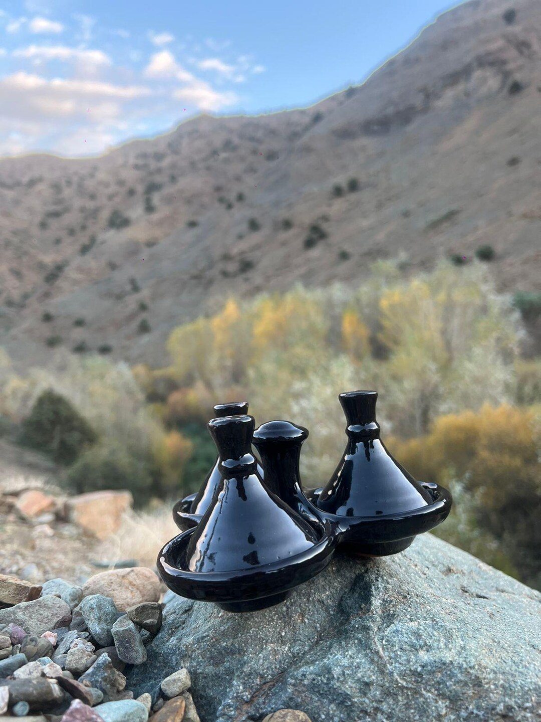 Handmade Moroccan Clay Mini Tajine Set of 3 Salt, Pepper & Cumin Spice ...