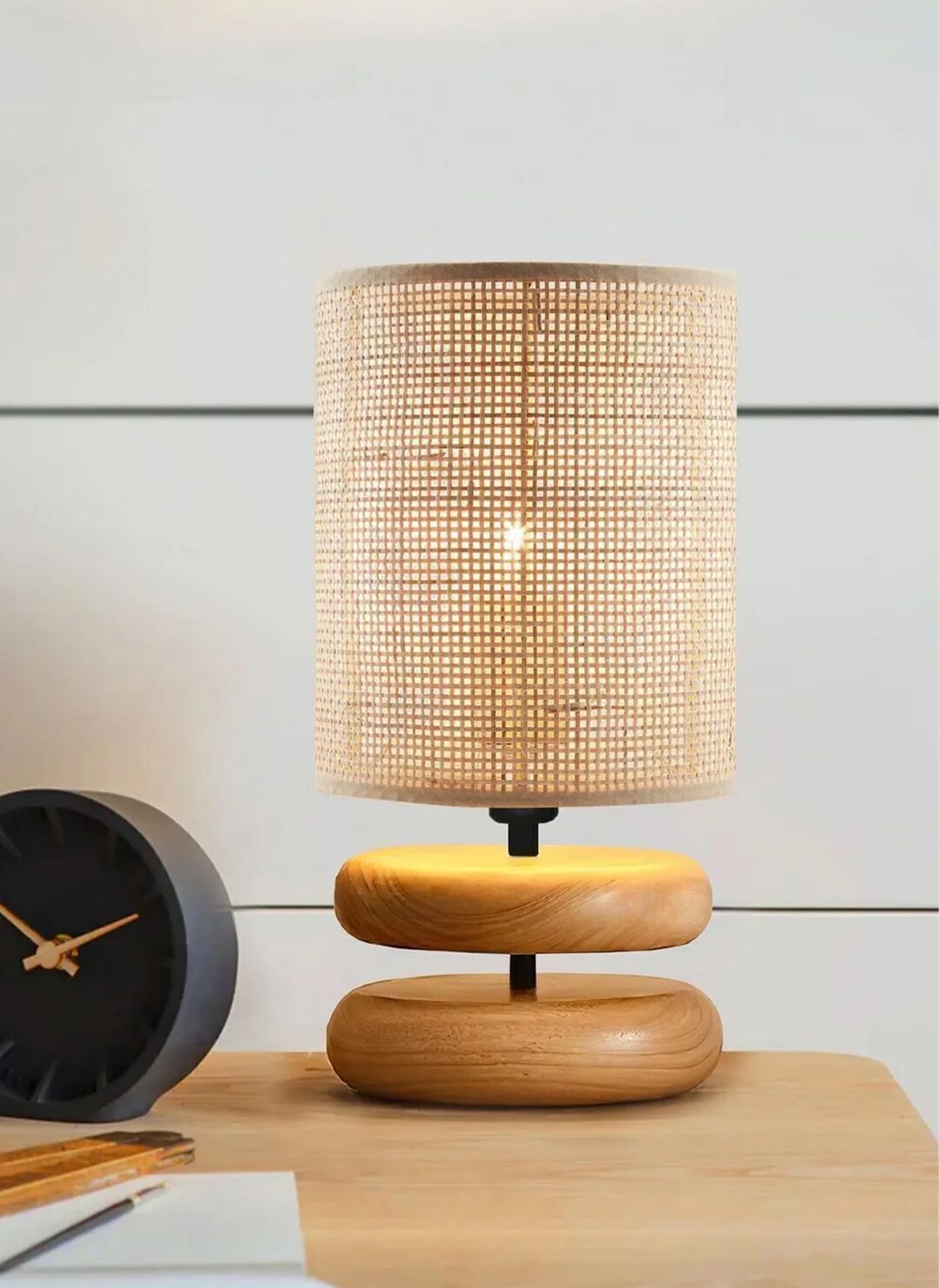 Boho Table Lamp With Jute Shade & Wood-ceramic Base – Handmade Lighting ...