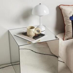 Modern Mirrored Cube Side Table - Sleek Minimalist Design, Bedroom ...