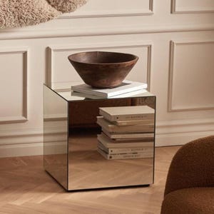 Modern Mirrored Cube Side Table - Sleek Minimalist Design, Bedroom ...