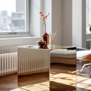 Modern Mirrored Cube Side Table - Sleek Minimalist Design, Bedroom ...