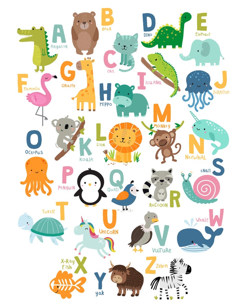 ABC Poster Digital download Animals nursery alphabet ABC | Etsy