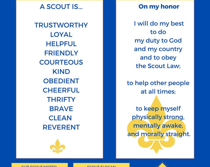 Boy Cub Scout Law Oath Poster for 18x24 Printing Digital File Blue Gold ...