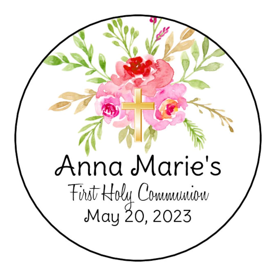 First Communion Labels - Pink Green Favor 36 Stickers First Communion ...