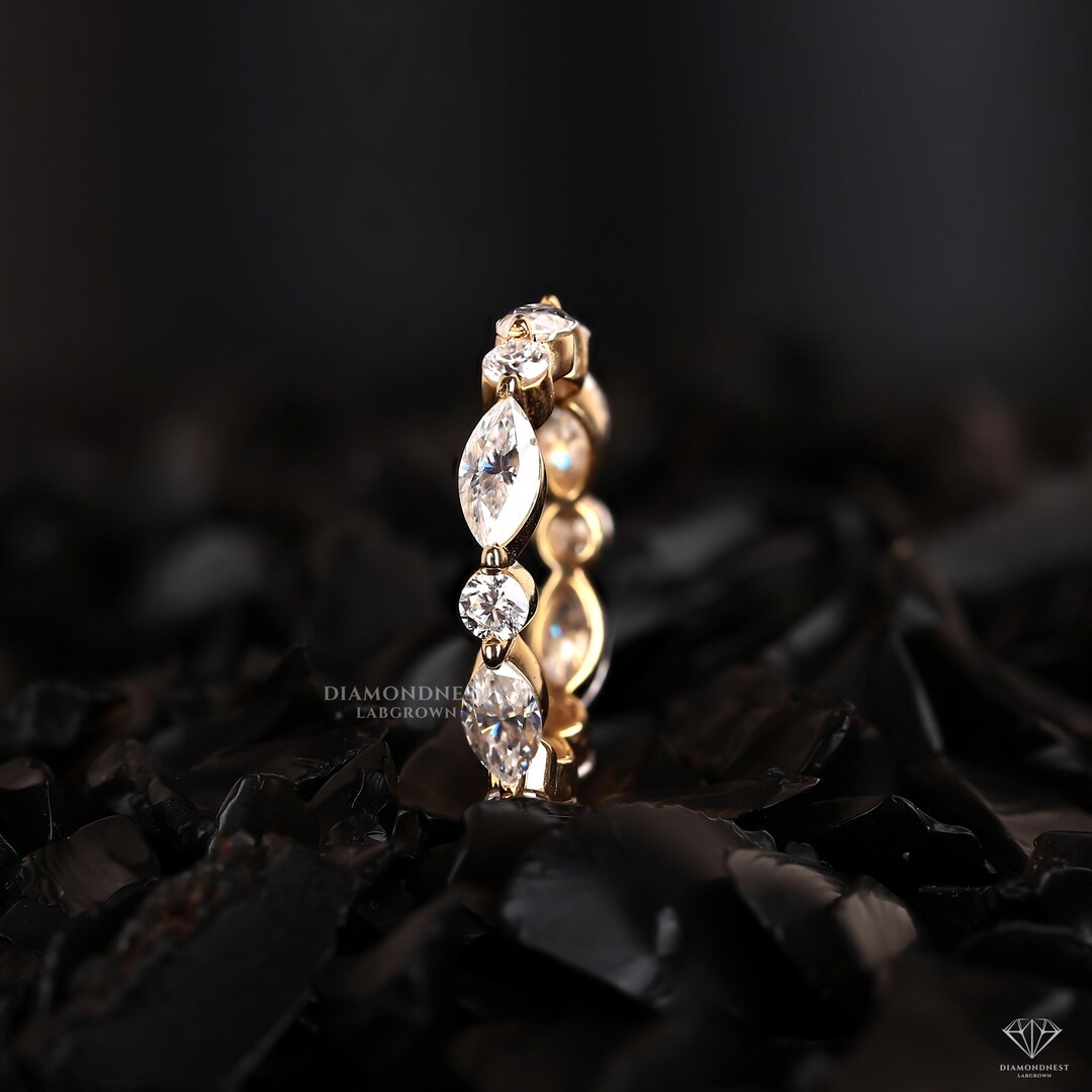 Alternating Diamond Band 14K Gold Marquise and Round Lab Grown Diamond ...