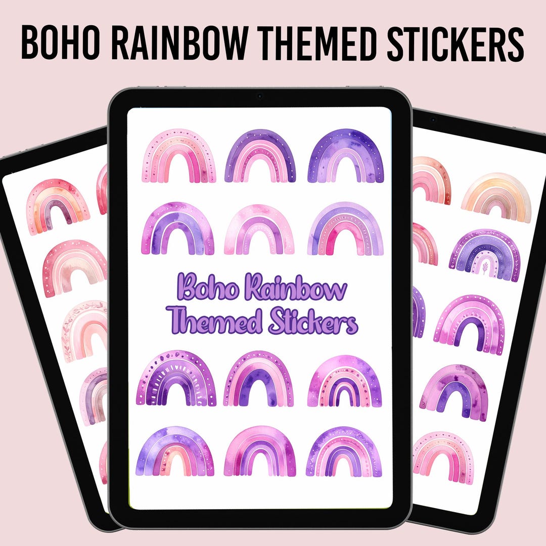 50 Watercolour Hand Drawn Boho Rainbow Digital Goodnote Journal ...