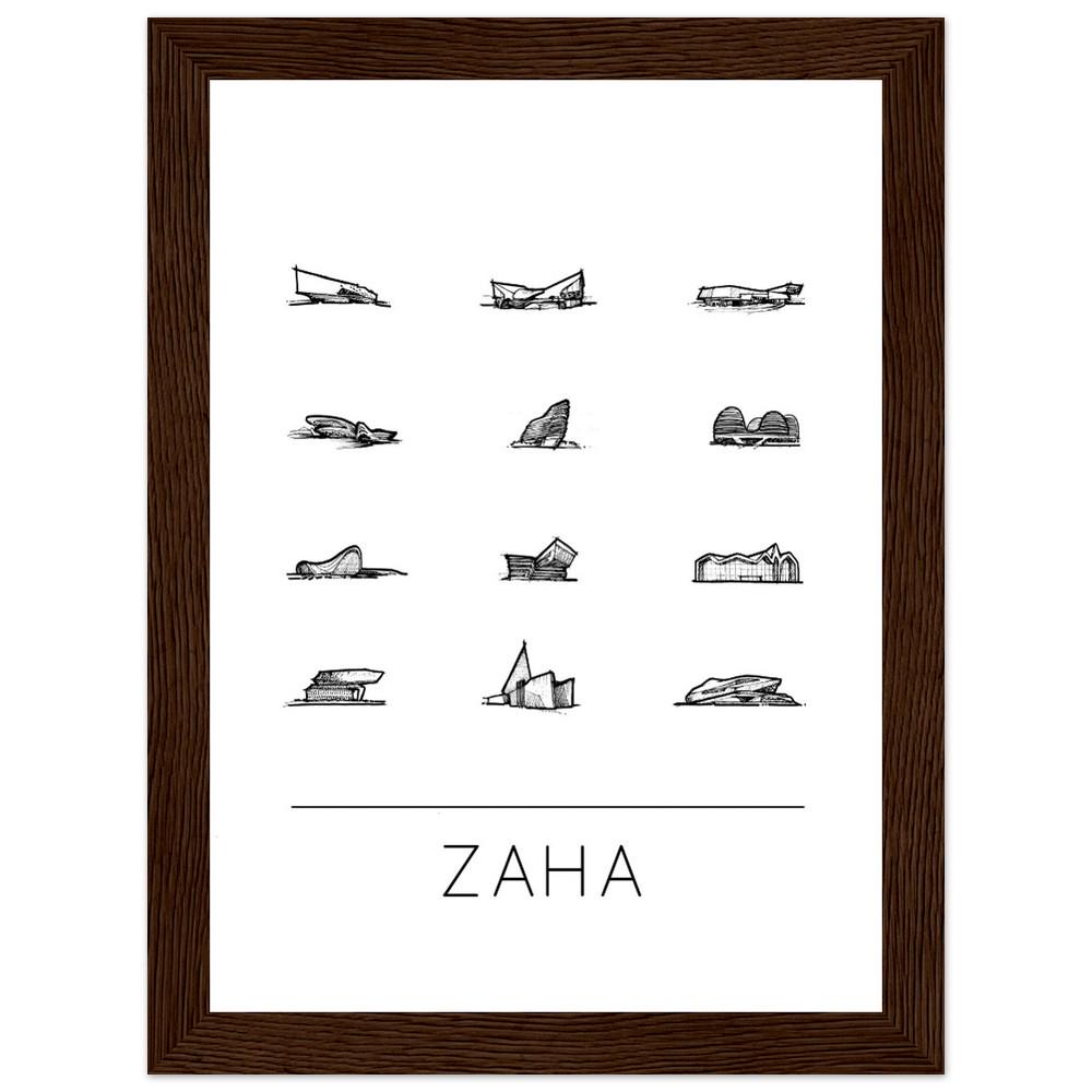 Zaha Hadid Architecture Poster - 12 Hand-drawn Designs in Wooden Frame ...