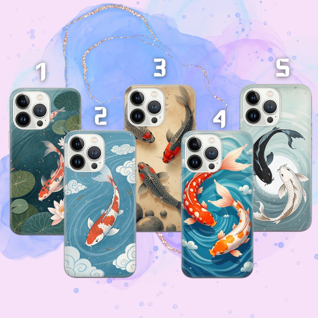 Koi Fish Pond Phone Case Japanese Cover for iPhone 16 Pro, 15, 14, 13 ...