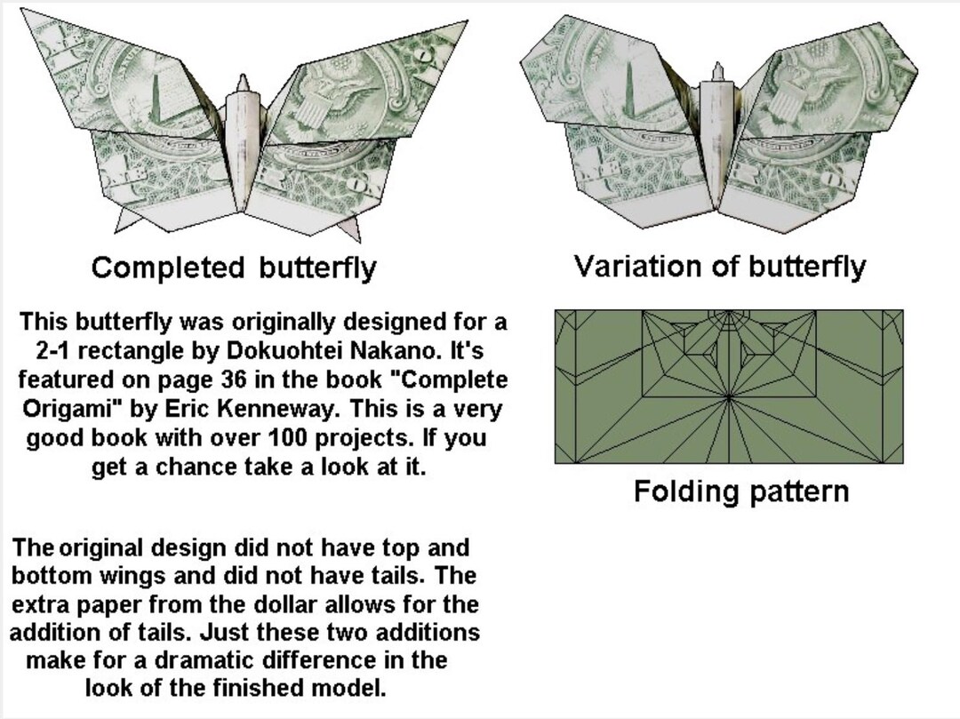 Butterfly Origami Dollar Paper Crane, Origami Crane, Crane Charm ...