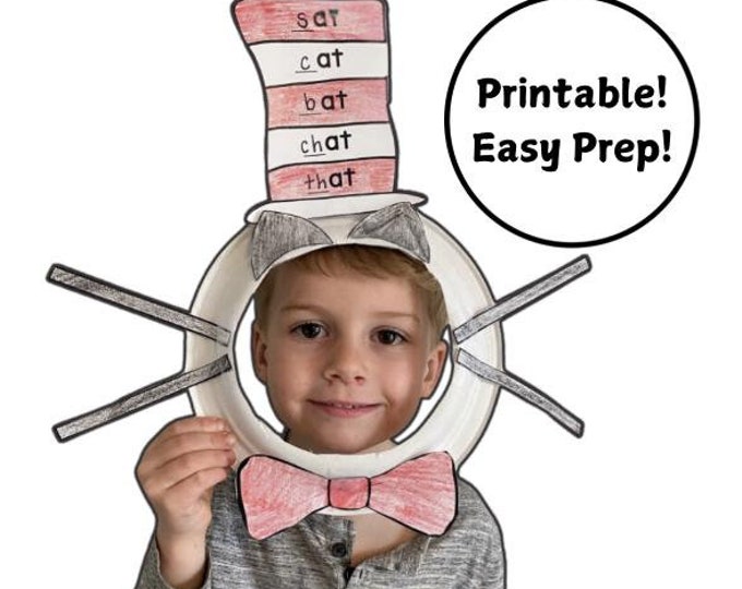 Cat in the Hat Mask Craft: Read Across America Printable (PDF) - Etsy