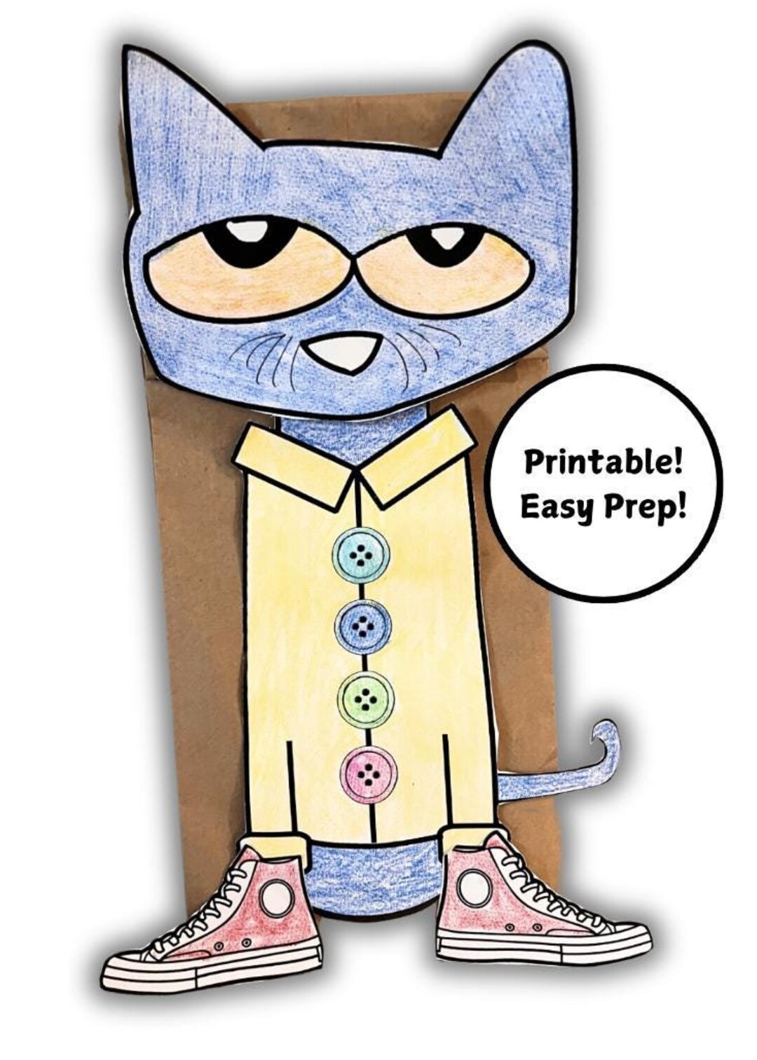 Pete the Cat Puppet Craft: Easy Printable for Kids (PDF Pattern) - Etsy