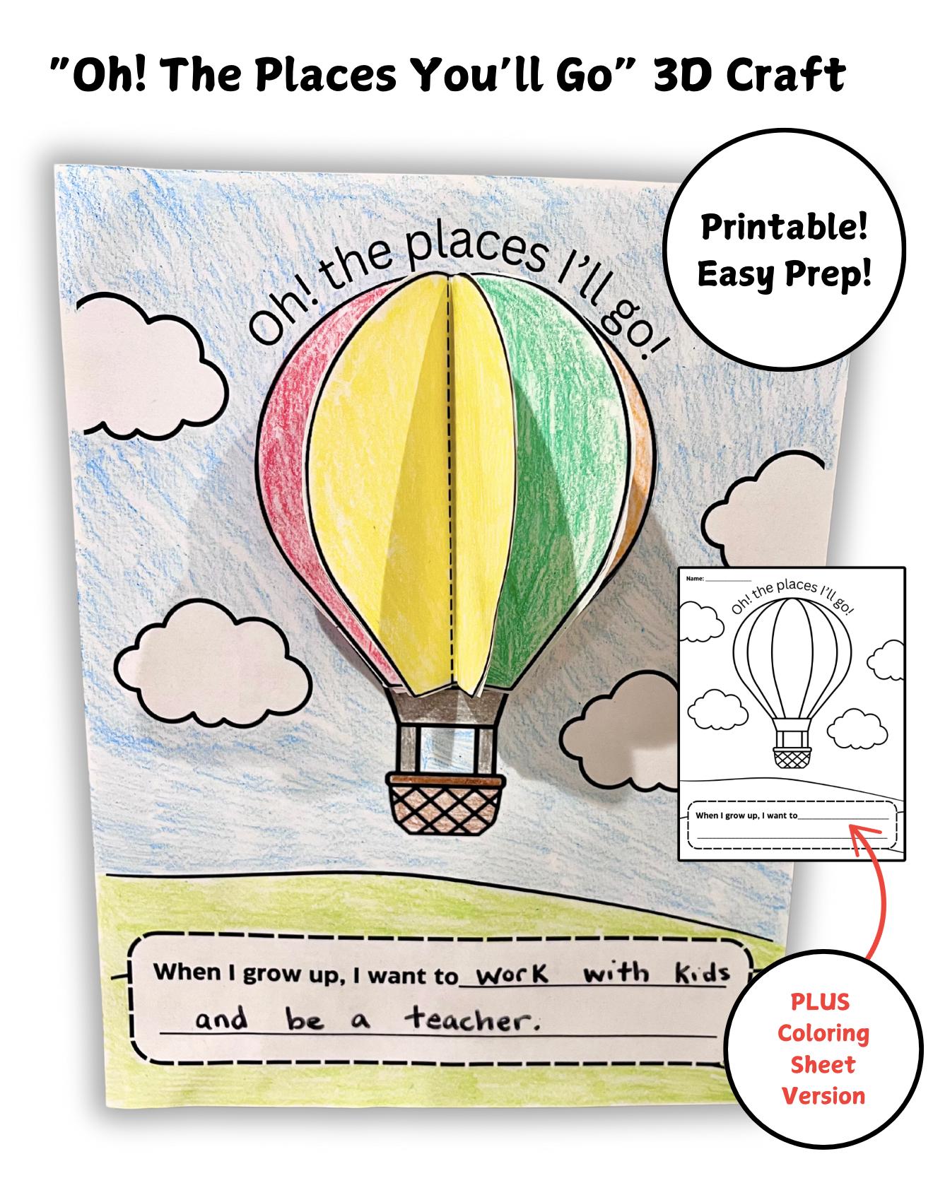 Oh the Places You'll Go Craft - Dr. Seuss Printable Craft - Oh the ...