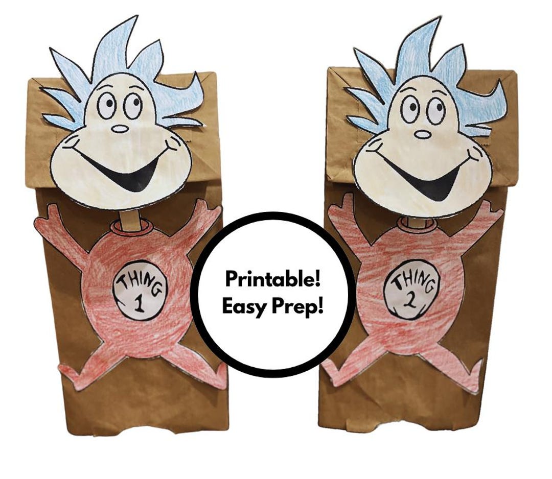 Thing 1 & Thing 2 Puppets: Dr. Seuss Printable Craft (PDF) - Etsy