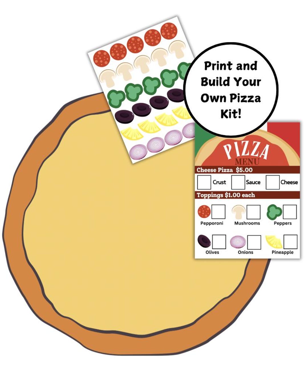 Printable Build a Pizza Craft - Pizza Party Printable - DIY Pizza Kit ...