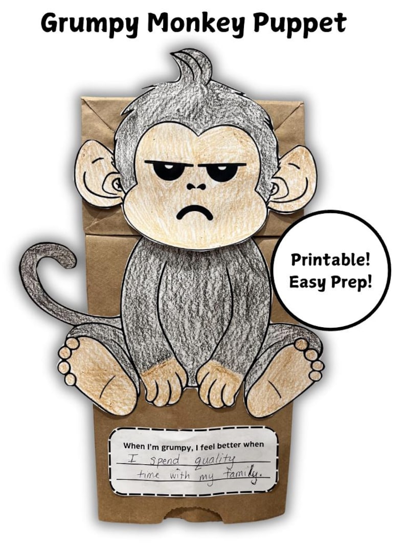 Grumpy Monkey Book Craft - Printable Grumpy Monkey Puppet - Kids ...