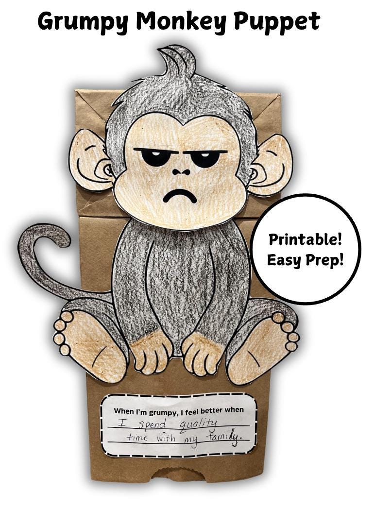 Grumpy Monkey Book Craft - Printable Grumpy Monkey Puppet - Kids ...