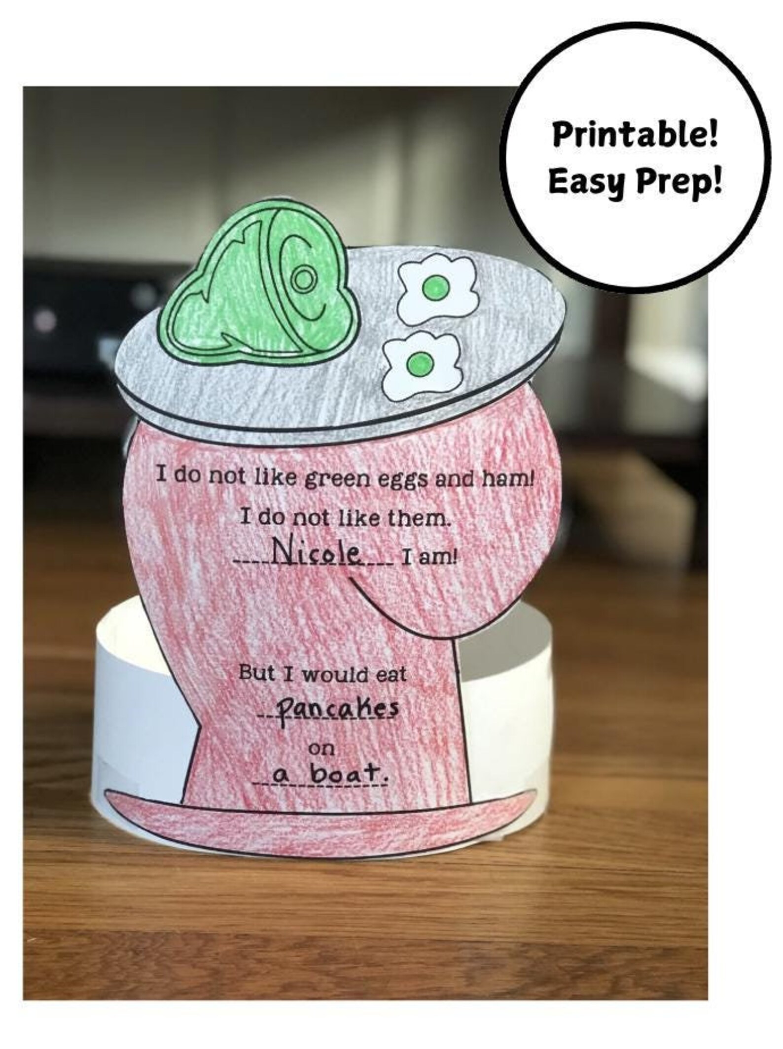 Dr. Seuss Printable Craft - Green Eggs and Ham Craft - Dr. Seuss Craft ...