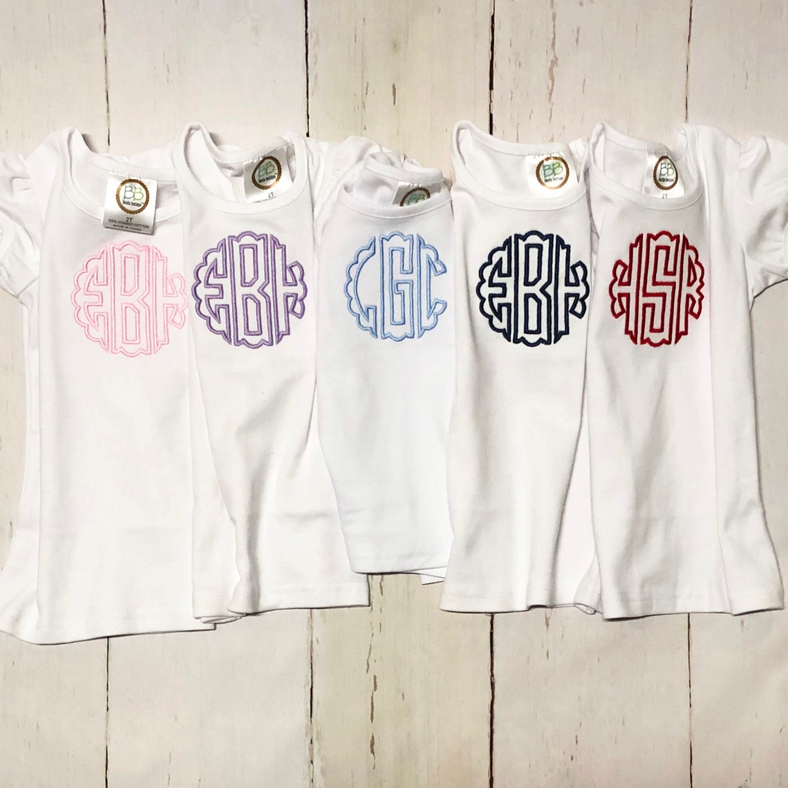 Scallop Embroidered Girls Monogram Tee Shirt Long & Short | Etsy