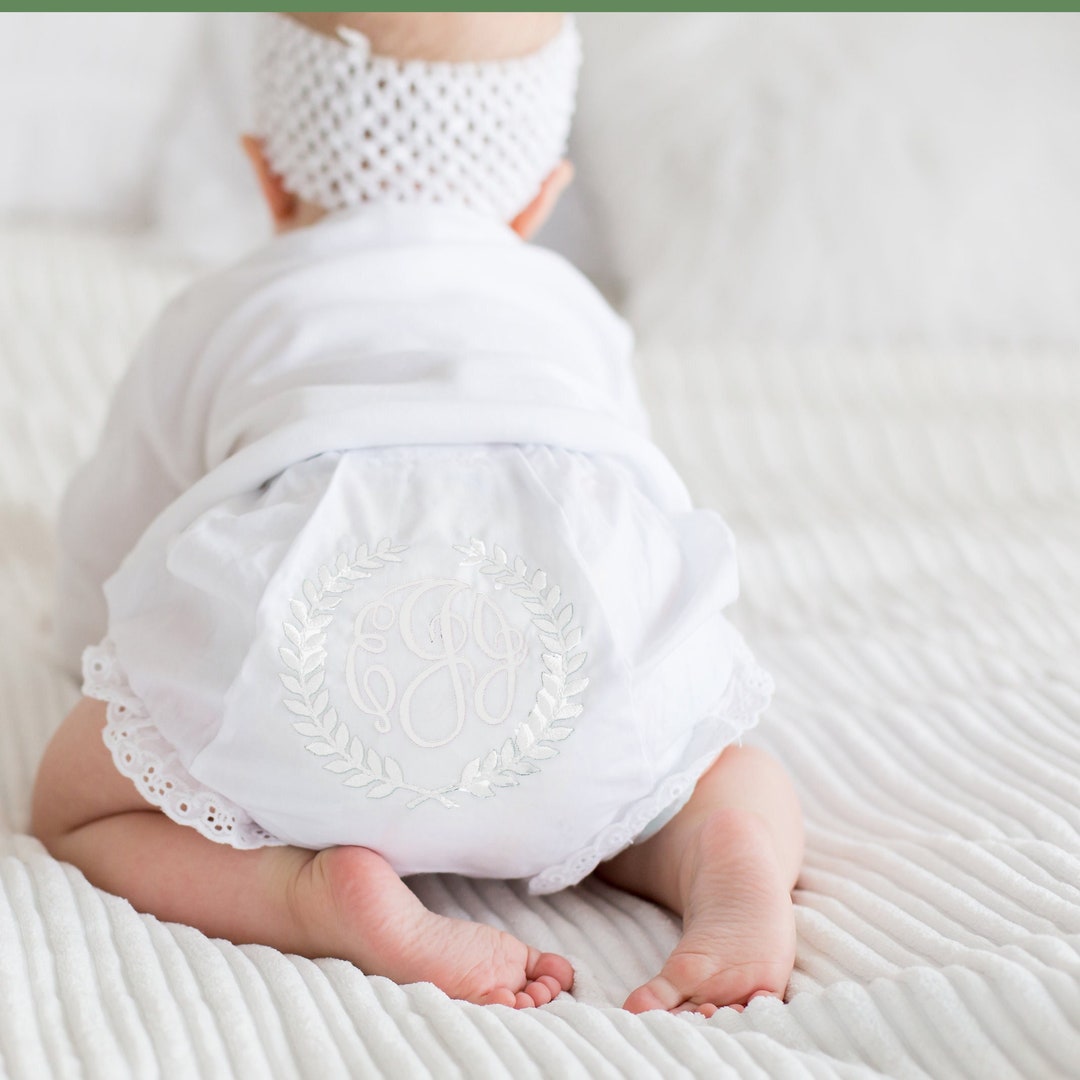White Embroidered Monogrammed Diaper Cover. Baptism Gift. Christening ...