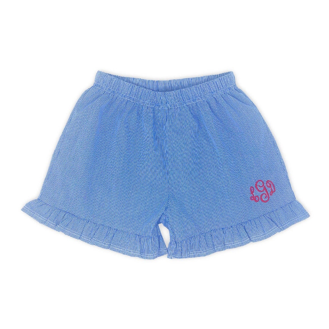Girls Royal Gingham Ruffle Shorts. Custom Girls Shorts. Personalized ...